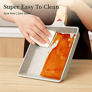 Innerwell Tamagoyaki Pan Japanese Omelette Pan - Nonstick Tamago Pan, Rectangle Egg Frying Pan, Omelet Pan with Spatula & Whisk, Wooden Handle, PFOS & PFOA Free, Oven & Dishwasher Safe