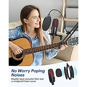 TECURS USB Microphone Condenser, PC Microphone Kit for Computer, Streaming Mic with Adjustable Boom Arm, Gaming,Microphone for Podcast, Twitch, YouTube, PS4, PS5