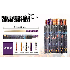 Halloween 50 Pairs 9.4Inch Bamboo Disposable Chopsticks - Sleeved and Separated, Party Gifts