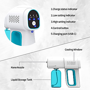 Professional Disinfectant Fogger Machine, 380ml Wireless Nano Sprayer Gun Handheld Sanitizer Fogger, Blue Light Foggers for Touchless Sanitization