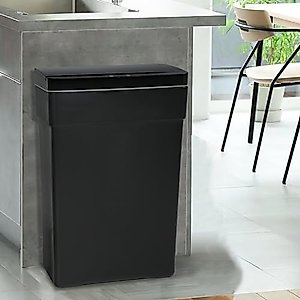 NiamVelo 50 Liter/13.2 Gallon Trash Can, Automatic Garbage Can Touch Free High-Capacity,Plastic Smudge Resistant Trash Can Kitchen Trash Can with Lid (Black)