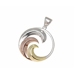 Arthur's Jewelry 925 Sterling silver yellow rose gold tricolor plated Hawaiian 20mm ocean wave pendant