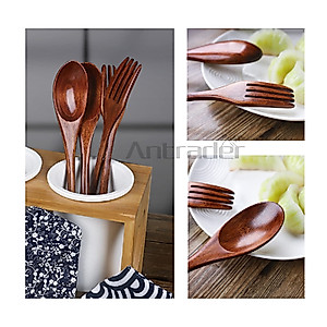 Antrader Wooden Spoons Forks Set Kitchen Tableware Dinnerware Flatware Eco friendly Natural Wood Cutlery Wooden Dinner Utensil Set, 4 Spoons and 4 Forks