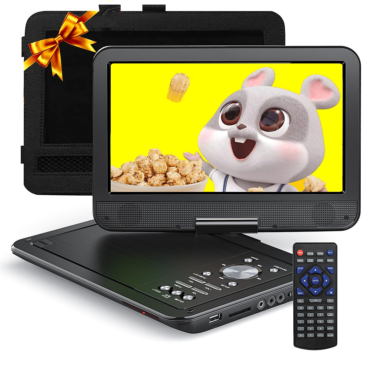 YOTON 12.5" Portable DVD Player for Car, portable DVD player for kids with 10.5" HD Swivel Screen, 1.8m Car Charger, Rechargeable battery, Support 4-6 Hours play time, USB/SD Card[Not Support Blu-Ray]