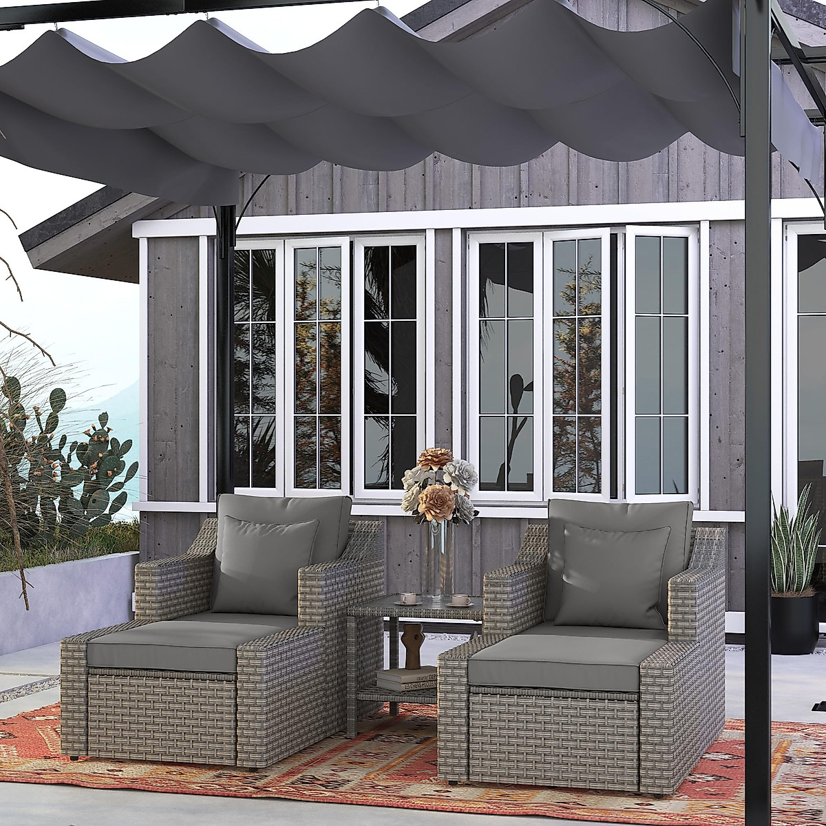 Outsunny 5 Piece Patio Furniture Set, All Weather PE Rattan Conversation Chair, and Ottoman Set with Coffee Table, Cushions & Pillows Included for Balcony, Porch, Deck, Pool, Lawn, Gray