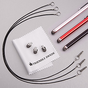 The Friendly Swede Mesh Tip Stylus Pen for Touchscreen — 3-Pack Micro-Knit Capacitive Stylus Pen for iPad & iPhone with 3 Replaceable Fiber Tips, Elastic Lanyards & Screen Cleaning Cloth