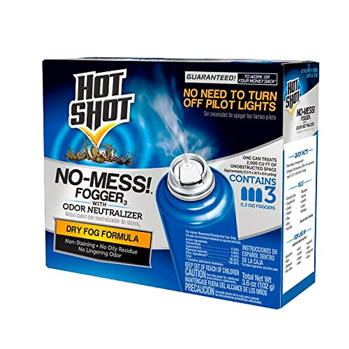 Hot Shot No Mess Fogger With Odor Neutralizer, Kills Roaches, Ants, Spiders & Fleas, Controls Heavy Infestations, 3 Count, 1.2 Ounce