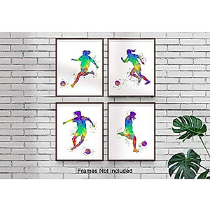Female Soccer Player Sport Abstract Wall Art Print 8x10, Set of 4, Teen Girl Bedroom, Club Locker Room, Dorm Room Decor, Ideal for Football, Coach and Fan