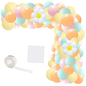 Pink，Yellow, Green, Orange Balloons Garland 12inch 10inch 5inch Pastel Balloons with Daisy Foil Balloons for Sunflower Daisy Birthday Wedding Bridal Shower Baby Shower Bachelorette Party