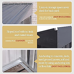 MUPATER Outdoor Storage Shed 4x6 FT, Garden Tool Shed, Metal Lean-to Shed Kit for Backyard Lawn with Lockable Door and Vents, Grey