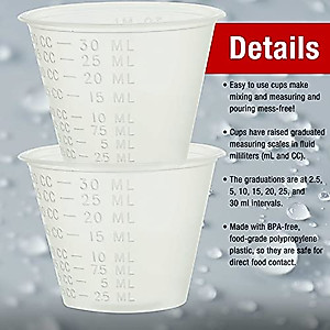 TCP Global Pack of 100, 1 Ounce (30ml) Graduated Plastic Clear Measuring and Mixing Cups - Hold, Mix Paint, Acrylic Art Hobby Airbrush Pouring Paint, Kitchen Cooking, Medicine, Laboratory Measurements