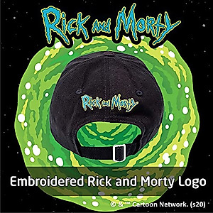 Concept One Warner Bros Rick and Morty Dad Hat, Fly Design Cotton Adjustable Adult Baseball Cap with Curved Brim, Black, One Size