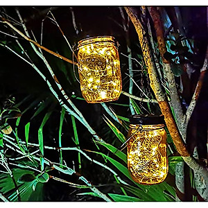 Outdoor Solar Lanterns,Hanging Lights Outdoor,Garden Decorations Patio Decorations Solar Powered Waterproof 30 LED Glass Jar Lights for Party, Courtyard, Patio,Tabletop Decorations （2Pack)