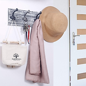 WEBI Rustic Coat Hooks Wall Mounted:5 Cast Iron Hooks,Heavy Duty Vintage Antique Wall Hooks for Hanging Coats,Jacket,Farmhouse,Mudroom,Closet,Black