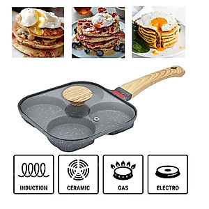 Juvenixs Egg Pan with flipping Lid - Nonstick Egg Frying Pan [4 Cup Cooker] - Egg Pans Nonstick for Induction & Gas Cooker - Brush & Scraper included - Egg Skillet for perfect Eggs, Omelet & Crepe