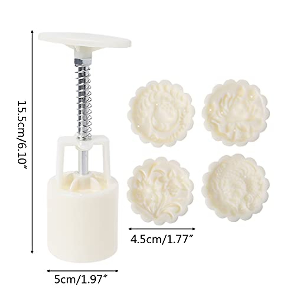 BYNNIX Mooncake Mold, Loong Phoenix Round Moon Cake Molds 50g Hand-Pressure 4 Stamps Chinese Cake