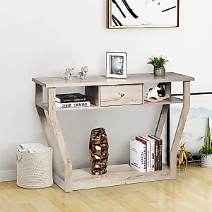 Giantex Console Table Easy Assembly Entryway Table W/Storage Drawer and Bottom Shelf, Mufti-Functional Home Furniture for Hallway, Living Room, Bedroom, Office 47 Inch Accent Hall Table (Gray Wash)