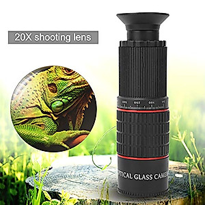 Mobile Phone Telescope, 20X Telephoto Zoom Lens, HD Optical Glass Cell Phone Monocular for Game Wildlife Watch Remote Photography Forestry, Easy to use