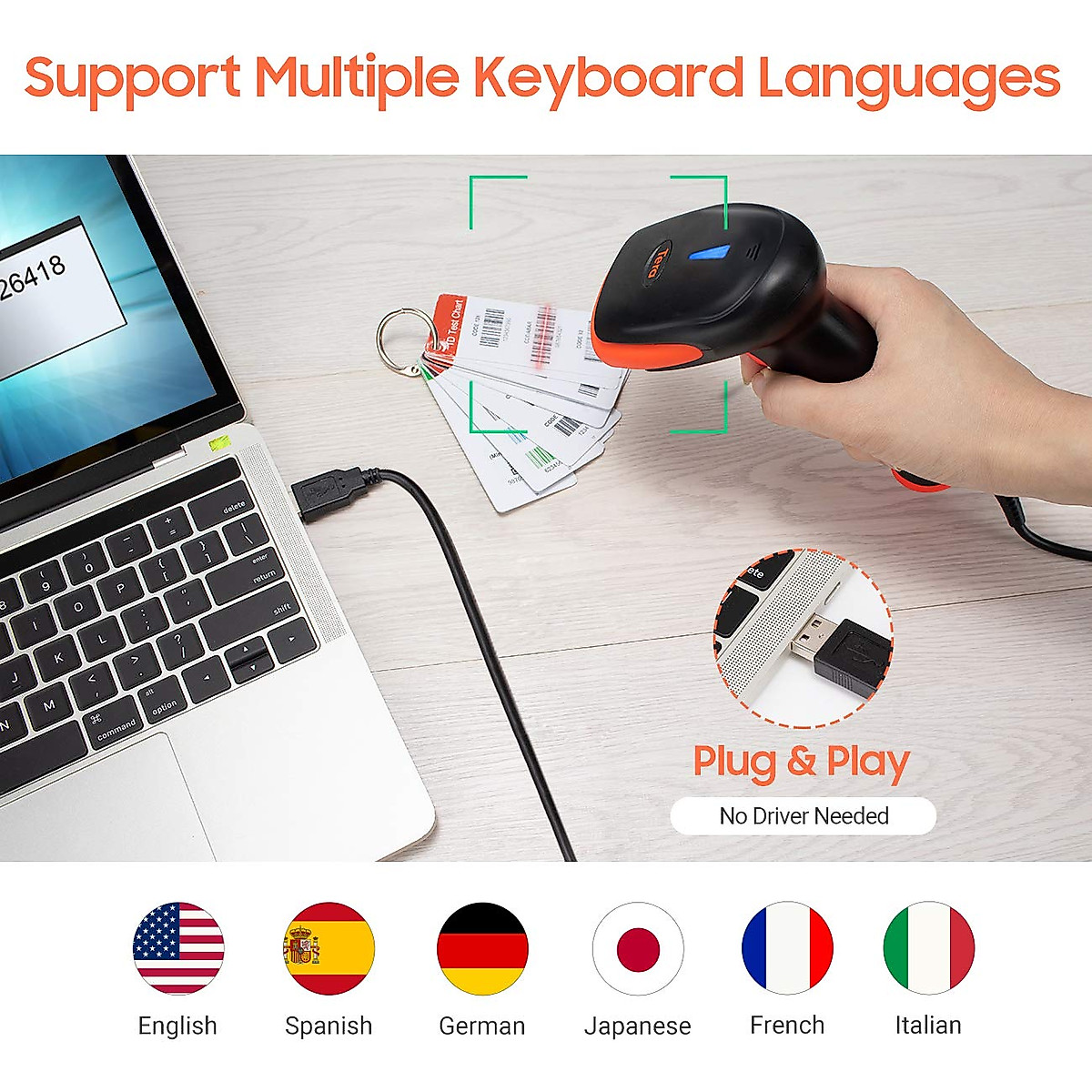 Tera 1D Wired CCD Barcode Scanner: No Laser - Eye Safe, CCD Screen Scan Handheld Bar Code Reader USB Linear Bar Code Scanner Fast and Precise Scan Plug and Play for Payment Pos Model 1500C