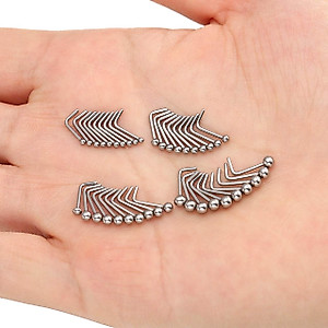 PiercingJ 40PCS 20G Stainless Steel Nose Stud Set Nose Rings L Shape 1.5mm 2mm 2.5mm 3mm Round Ball Bead Nose Retainer Body Piercing Jewelry for Women