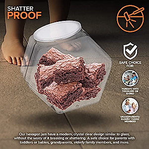 129 Oz Hexagon Cookie Jars with Lids ( 2 Pack)- Wide Mouth Plastic Jars with Lid Reusable & Recyclable - Shatterproof Jars - Clear Plastic Jars for Cookies, Candy, Laundry Detergent Pods - Stock Your Home