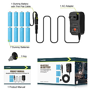 Lenink Adjustable AC Power Supply Adapter, Battery Repacement Kit for AA Battery, Replace 2 AA 3 AA 4 AA 6 AA 8 AA (Black, 1.8m/5.9ft)
