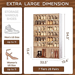 ANTBOX Portable Shoe Rack Organizer for Closet Entryway, Stackable Sneaker Storage Shoe Cabinet with Magnetic Clear Door, Large Plastic Storage containers Bins with Lids 7 Tiers 28 Pairs