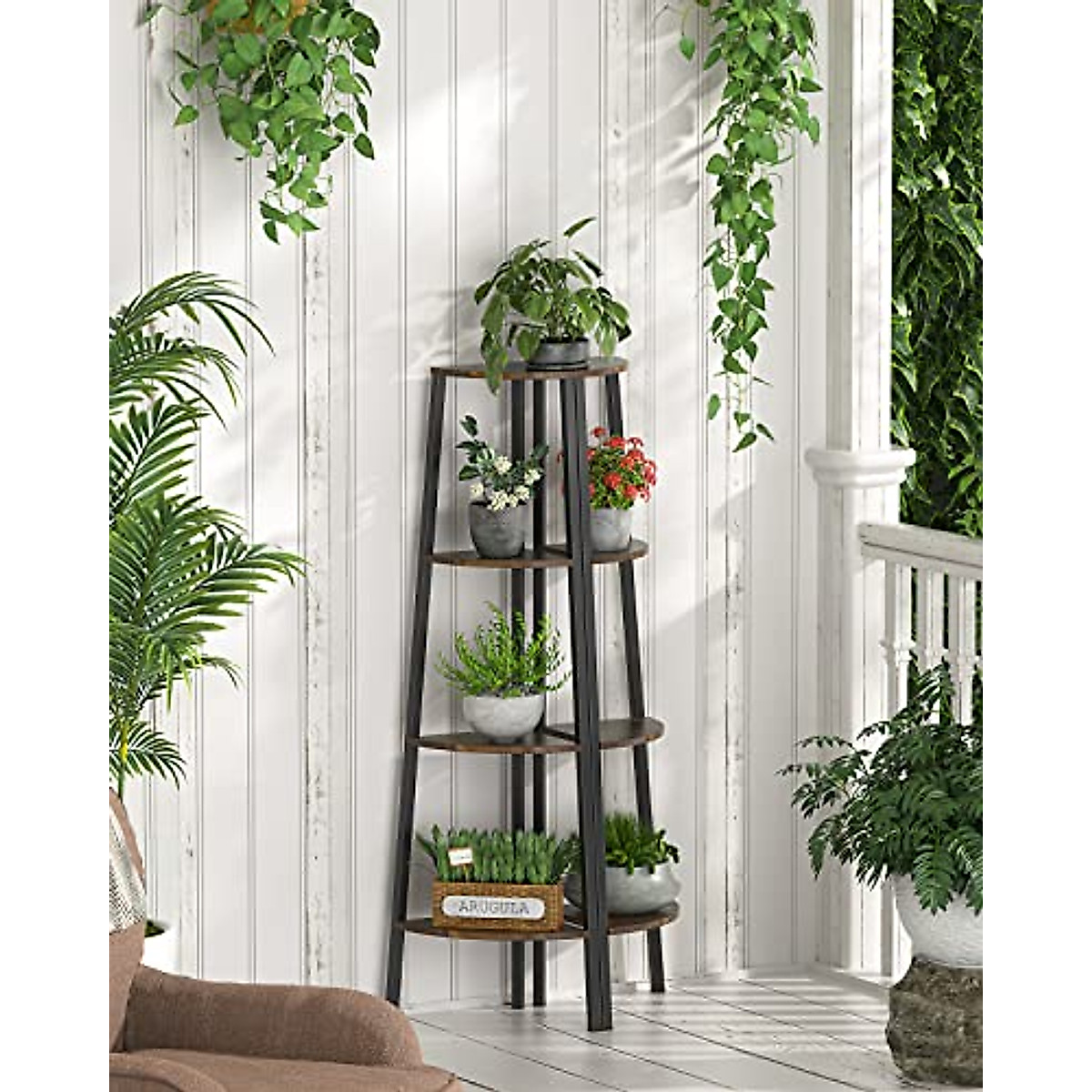 FURNINXS 4 Tier Corner Shelf Standing, Shelving Unit, Display Rack for Bedroom, Living Room, Office, Kitchen, Rustic Brown