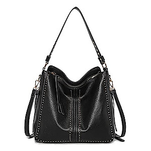 Montana West Large Hobo Handbag for Women Studded Leather Shoulder Bag Crossbody Purse With Tassel MWC-1001BK