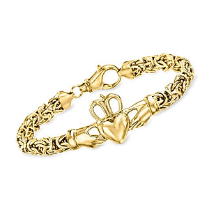 Ross-Simons 18kt Gold Over Sterling Claddagh Byzantine Bracelet. 7 inches