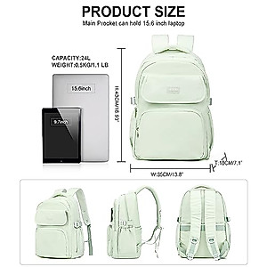 WEPOET Aesthetic College Backpacks For Women Men,Waterproof High School Back pack,Kawaii Everday Backpack For Teens Girls Boys,Student Latop Travel Backpack(Mint Green)