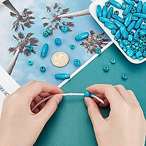 PH PandaHall 480pcs Wooden Spacer Beads, Blue Wooden Beads Round Loose Beads Long Tube Beads with 3 mm Hole for Jewelry Making Hair Handmade DIY Craft Farmhouse Decor