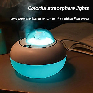 400ML household humidifier, night light cold fog humidifier, automatic timing off, automatic shutdown without water, whisper silent air humidifier, cute kitten, plant, office (Purple)
