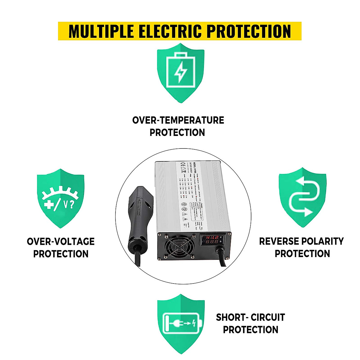 VEVOR Golf Cart Battery Charger 48V Club Car Charger 15A Golf Cart Electric Charger with RXV Plug/LED Club Car Battery Charger Aluminum Shell Power Wise Golf Cart Battery Charger for Ez Go Yamaha