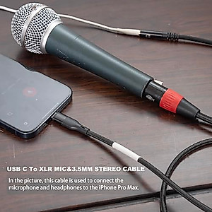 HUALEU 3.3FT USB C to XLR Female Mic Cable & 3.5mm (1/8") Female Stereo Out,XLR-to-USB C Digital Interface with Headphone Jack,for iPhone 15 Google Huawei Phone