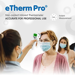 Elepho eTherm Pro Medical Quality Non-Contact IR Forehead Thermometer for Family or Office Use. Instant Body, Object, or Liquid Readings. Large LCD Display. 32 Memory Readings