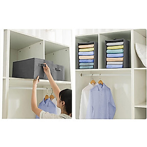 BIGLUFU 6 Packs Wardrobe Clothes Organizer for Folded Clothes, 7 Grids Foldable Dresser Closet Organizers and Storage, Drawer Organizers for Clothing with Handles for Jeans, Sweater, Dress, Grey