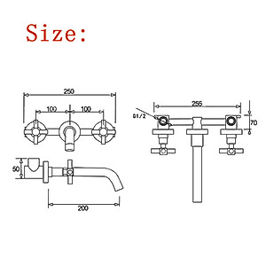 Wall Mount Bathroom Faucet,Double Handle Wall Mount Brass Basin Mixer,360 Degree Rotating Nozzle,1/2 Standard Thread,Bathroom Faucet,Gold (Color : Gold)