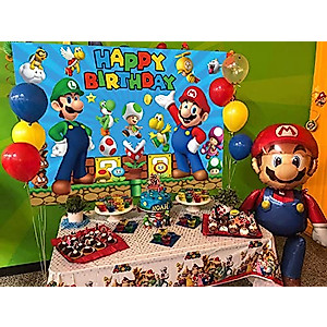 Super Mario Gold Coin Video Game Happy Birthday Theme Photography Backdrops 5x3ft Children Boys Birthday Party Decor Supplies Cake Table Decor Kids Shoot Photo Backgrounds Props Vinyl