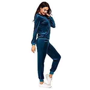 HOTOUCH Womens Sweatpants Set Sweater Pants Tennis Golf Hiking Warm Up Track_Suit Peacock Blue, Medium