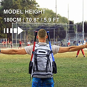 ZOEA Baseball Bat Bag Backpack, T-Ball & Softball Equipment & Gear for Youth and Adults | Large Capacity Holds 4 Bats, Helmet, Glove, Shoes | Shoe Compartment & Fence Hook & Helmet Holder Gray