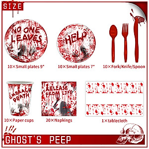 81Pcs Halloween Tableware and Decorations, 20 Guest - Halloween Plates, Party Cups, Napkins, Tablecloths, Plate, Knives, Forks, Halloween Party Supplies(Red)