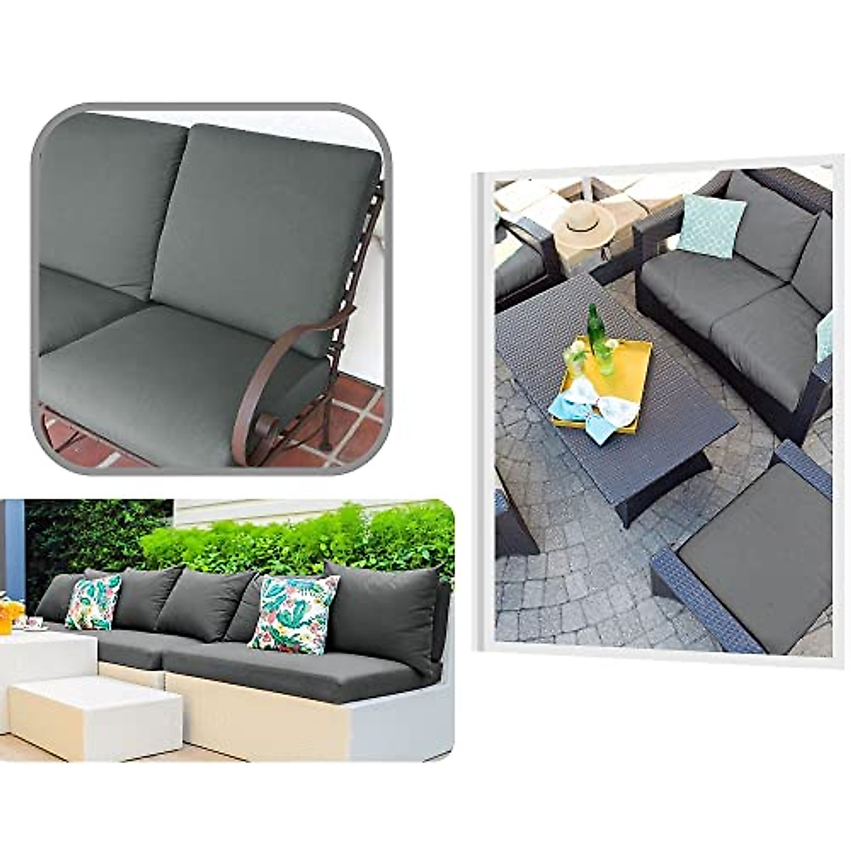 idee-home Patio Cushion Covers Replacement, Outdoor Cushion Covers Slipcovers for Patio Furniture, Couch Seat Cushions Cover with Zipper, Sunbrella Waterproof Slip Covers Outside (Set of 6, 20x22 in)