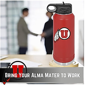 Game Day Outfitters Utah 32oz Stainless Steel Double Walled Red Beverage Bottle with Flip Straw Spout - College Gear for Playoff Season – For Office, Home or Auto – Show your Utes Pride