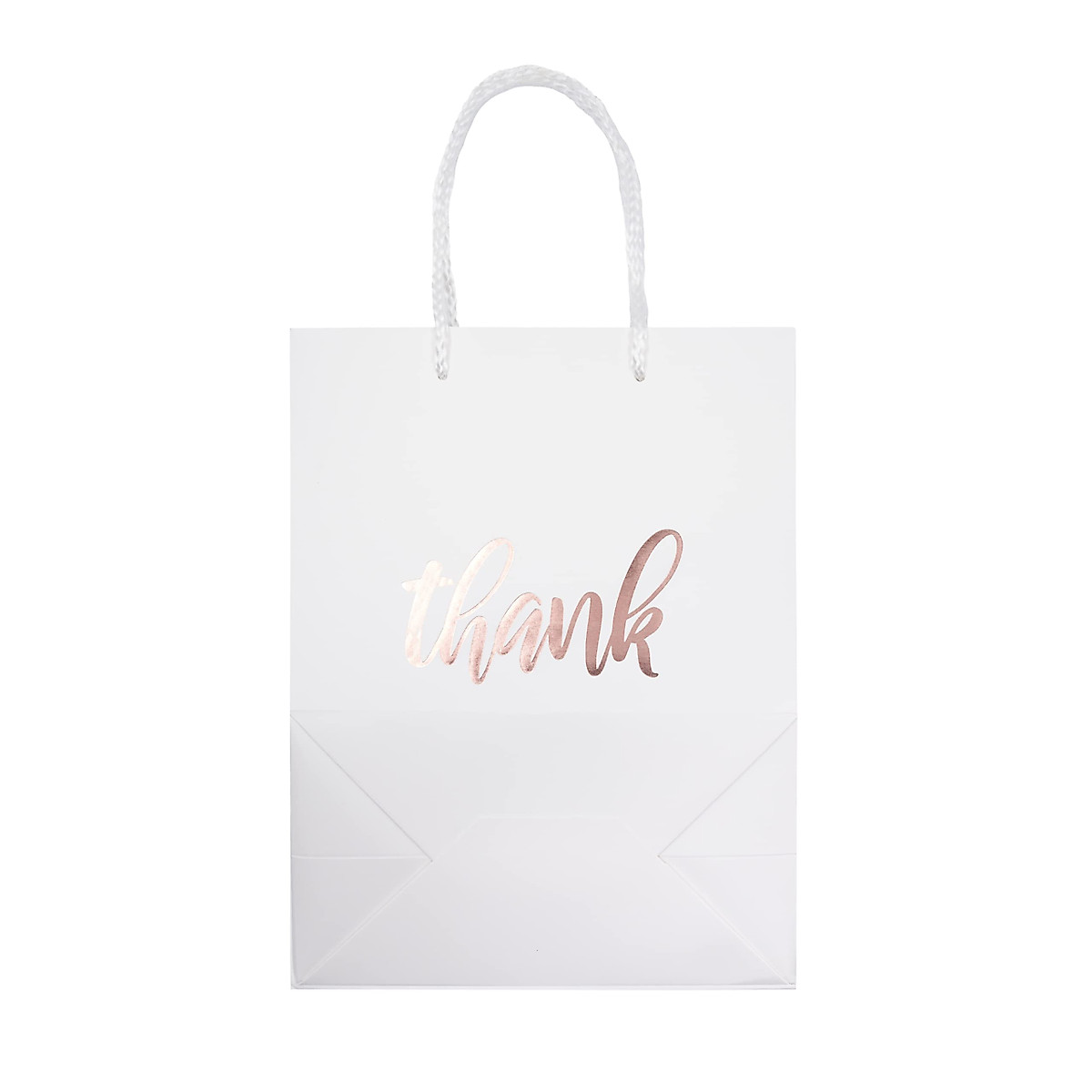 12 Pack Thank You Gift Bags - Elegant Paper Gift Bags With ‘’Thank You’’ Embossed In Rose Gold Foil Letters - Perfect For Birthday Party, Wedding Party, Paper Favor Bags 4"x 7"x 9" Inches - White