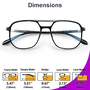 VISOONE Aviator Blue Light Blocking Glasses Oversized Square Lightweight Pilot Nerd Eyewear for Women Men MARION