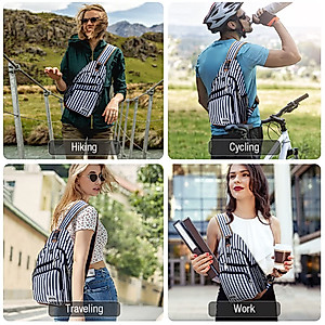 Lekebobor Sling Bag Crossbody Sling Backpack Travel Hiking Chest Bag Daypack,Blue Striped Large.