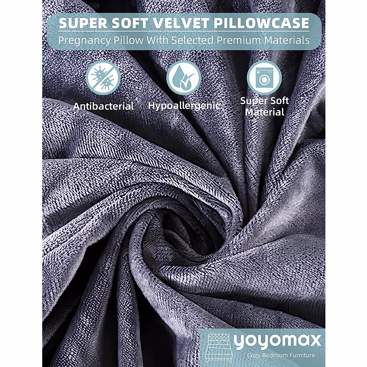 TINKLE WELL C-Shaped Pregnancy Pillows, Memory Foam Pregnancy Pillow Full Body Maternity Pillow with Removable Cover, 52 Inch Pregnancy Pillows for Sleeping (Grey)