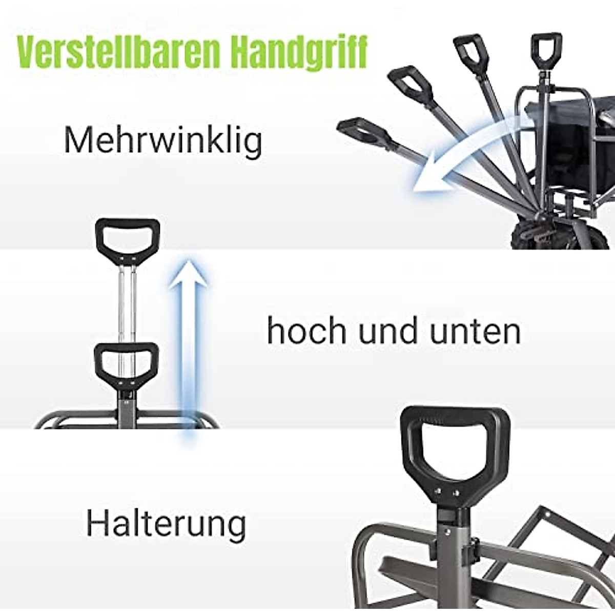 Sekey Collapsible Foldable Wagon with 220lbs Weight Capacity, Heavy Duty Folding Garden Cart with Big Beach Brake Wheels & Drink Holders.Black with Grey