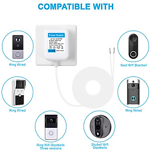 24V Doorbell Transformer Compatible with Ring Doorbell,Video Doorbell,Nest, Ecobee, Sensi and Honeywell Thermostats,24V 500MA AC Transformer (16.4FT White 12.0, Watts